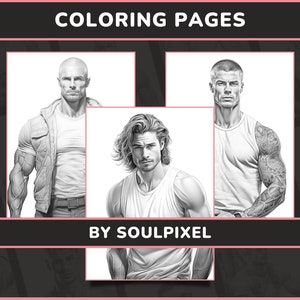 20 Muscular Men Coloring Pages for Adults - Set 1 | Realistic Guys With ...
