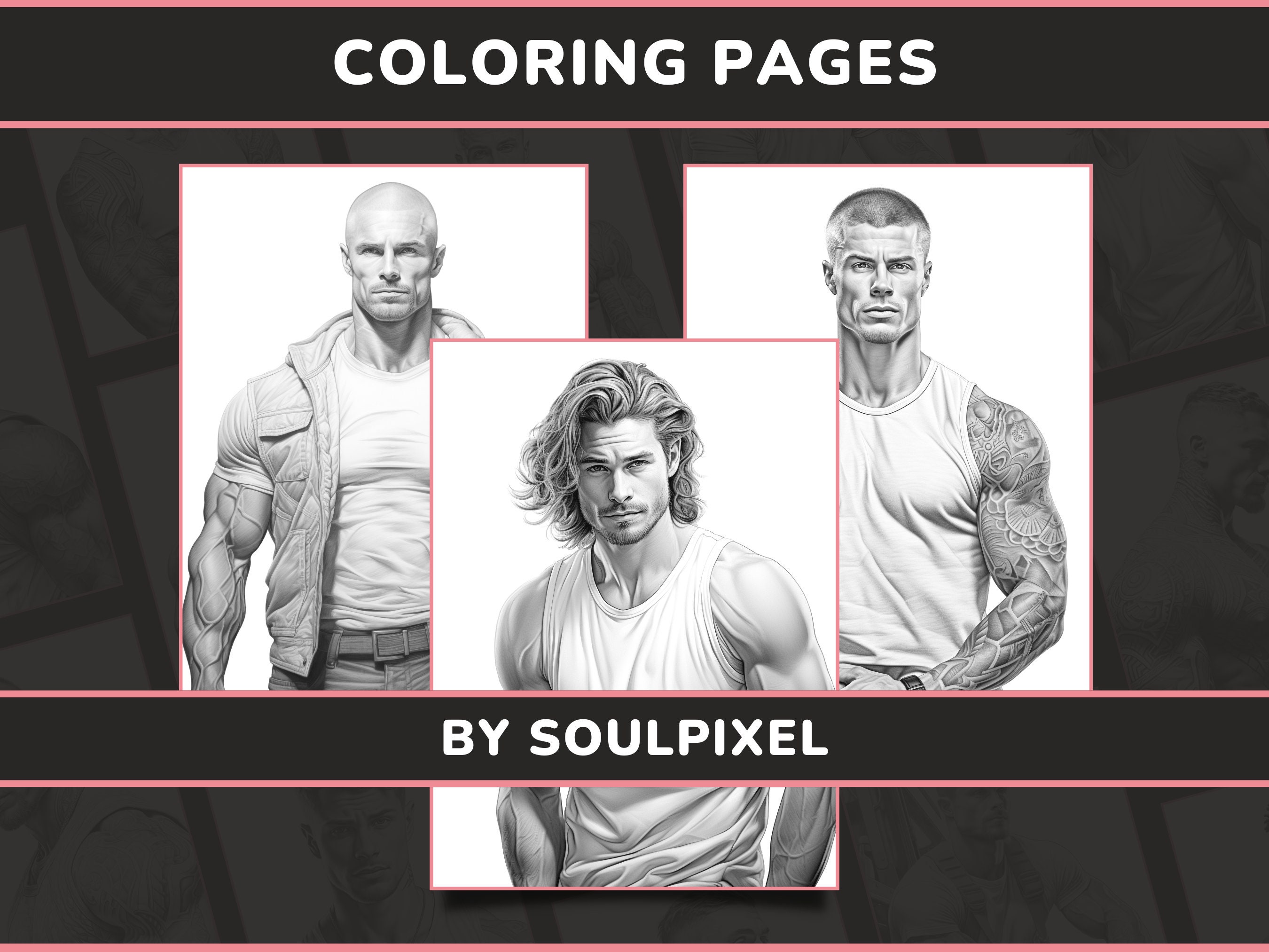 20 Muscular Men Coloring Pages for Adults Set 1 Realistic Guys With ...