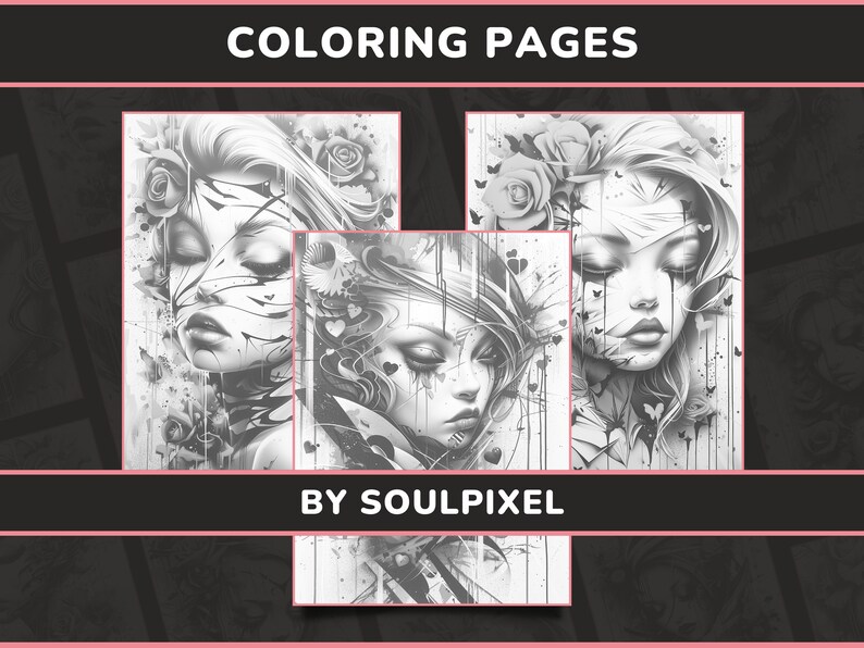 20 Abstract Love Coloring Pages for Adults Set 1 Graffiti Women ...