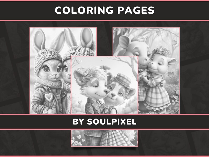 20 Cute Animal Couples Coloring Pages for Adults Set 1 Critters in Love ...