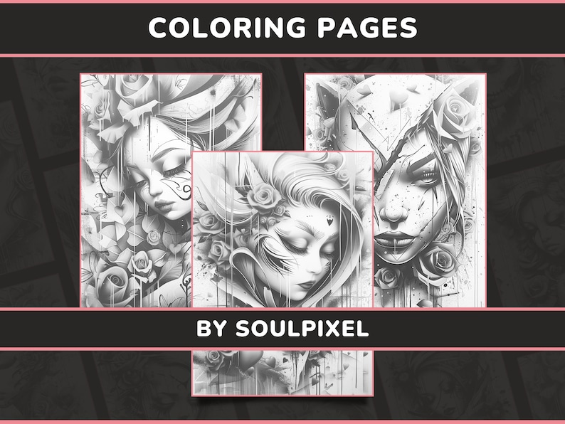 20 Abstract Love Coloring Pages for Adults Set 1 Graffiti Women ...