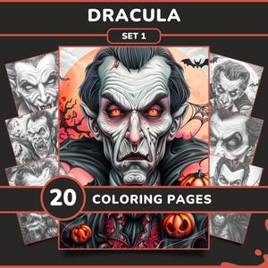 20 Dracula Coloring Pages for Adults Set 1 Spooky Vampire Men, Creepy ...