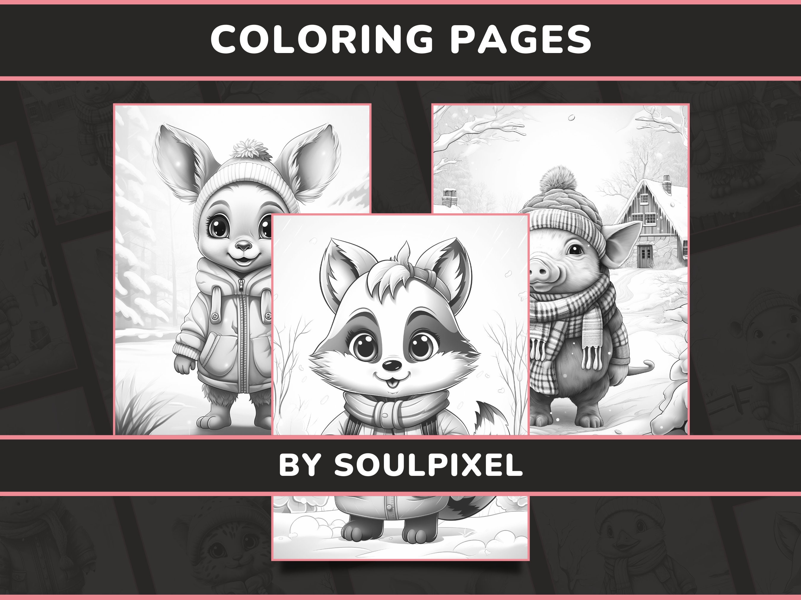 20 Snowy Critters Coloring Pages for Adults Set 1 Cute Baby Animals in ...