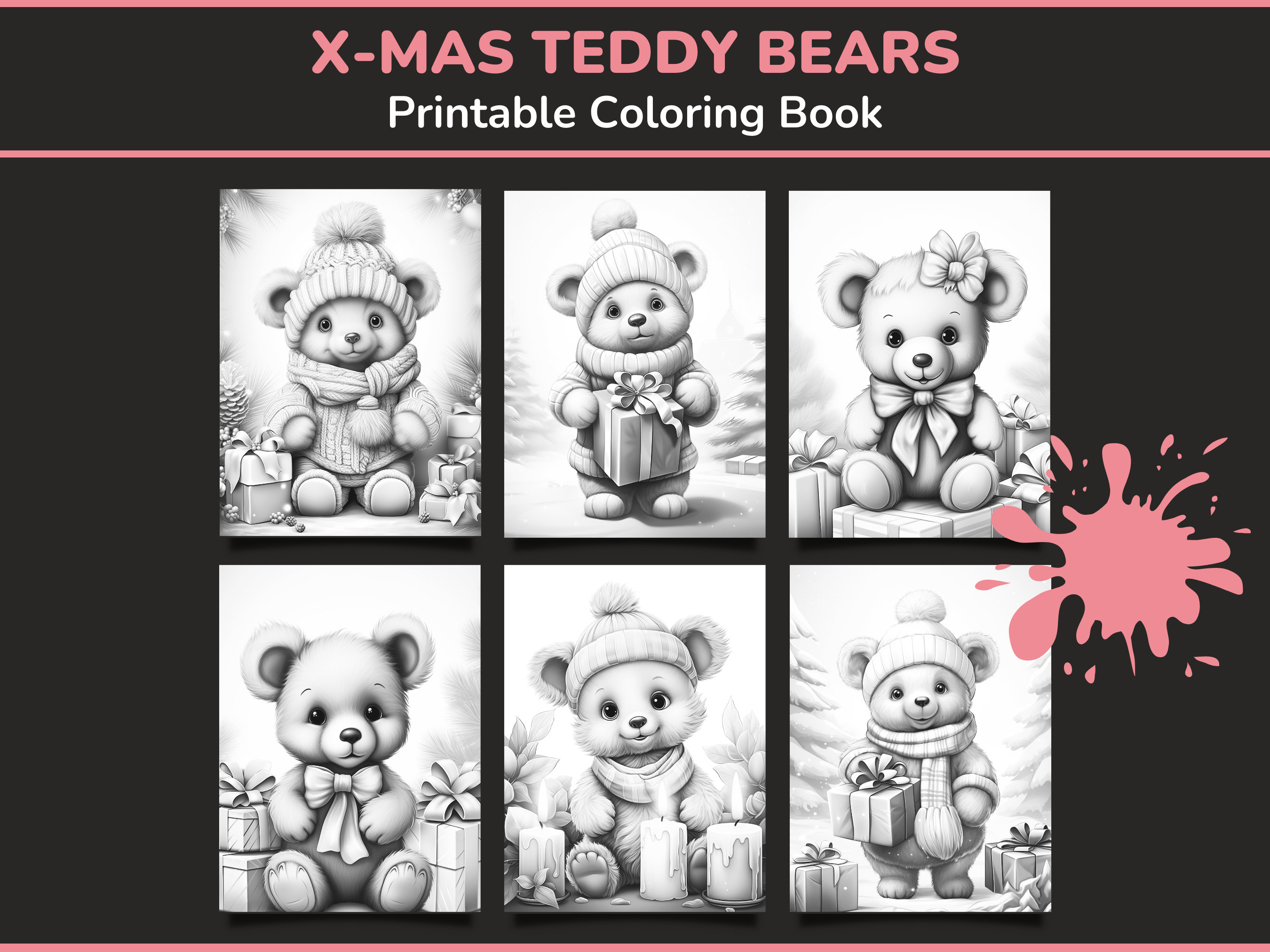 20 Christmas Teddy Bears Coloring Pages Set 1 Cute X-mas - Etsy