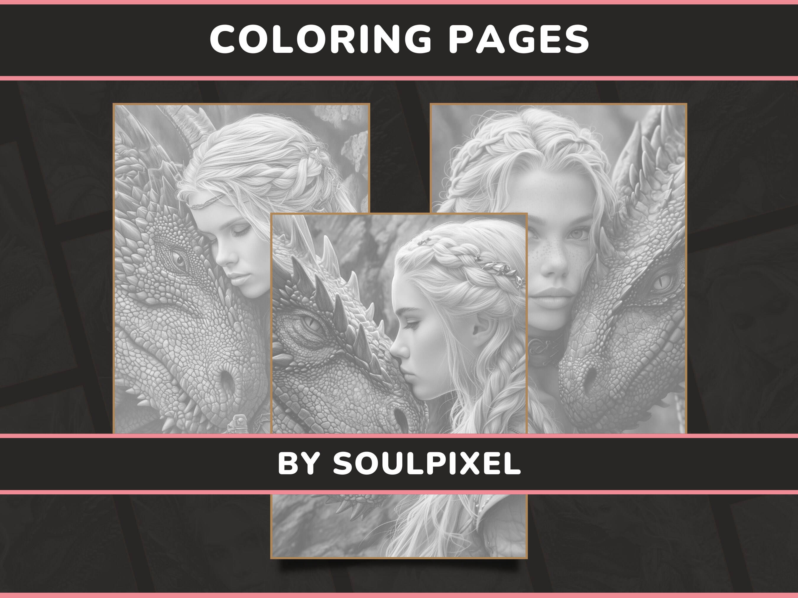 20 Dragon Queens Coloring Pages for Adults Set 1 Fantasy Women and ...