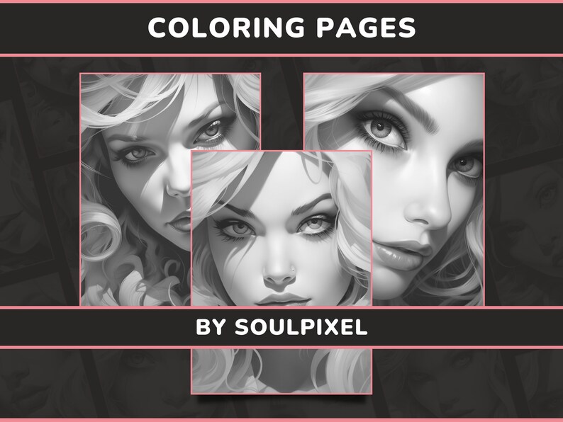 20 Closeup Portraits Girls Coloring Pages for Adults Set 1 Portraits ...