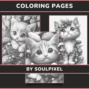 20 Cute Autumn Cats Coloring Pages for Adults Set 1 Adorable Kitten ...