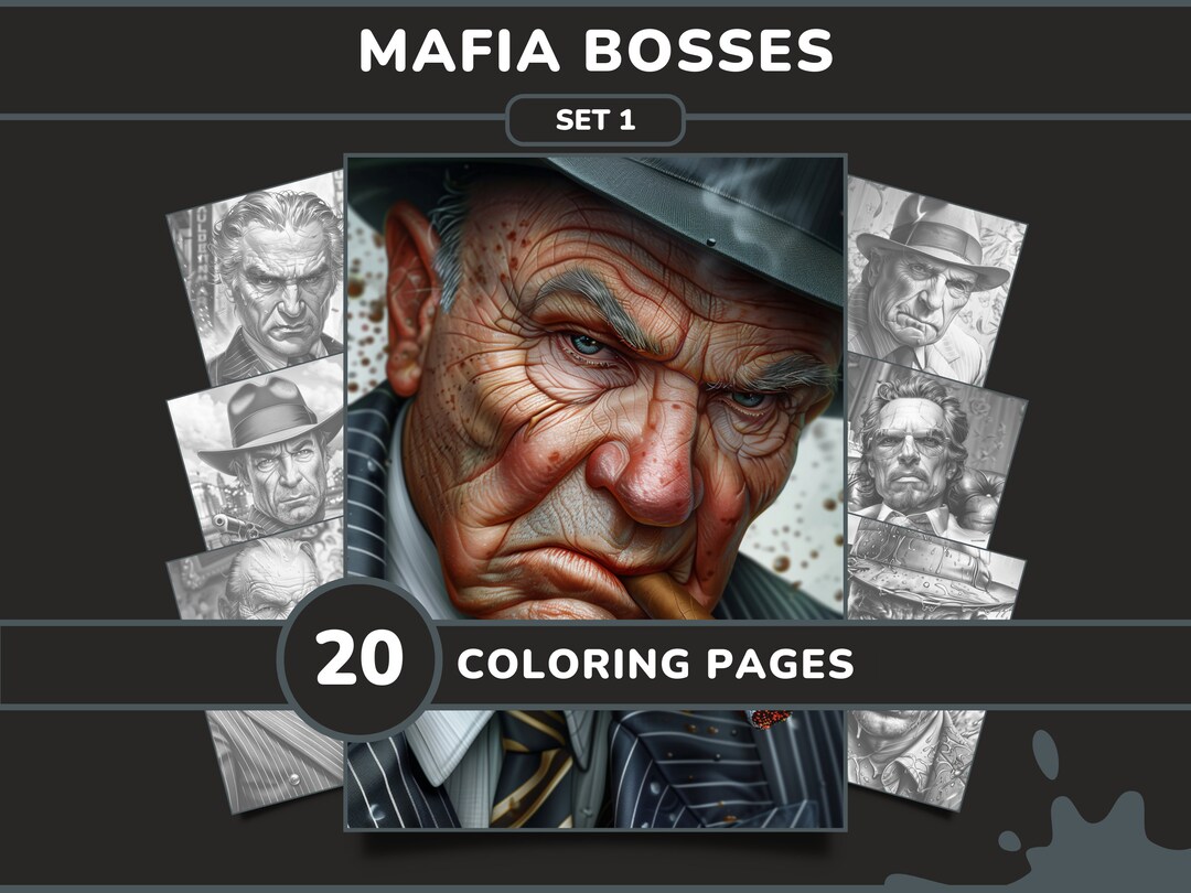 20 Mafia Bosses Coloring Pages for Adults Set 1 Realistic Portraits ...