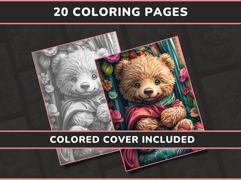 20 Cute Bears Coloring Pages for Adults Set 1 Adorable Teddies, Flower ...