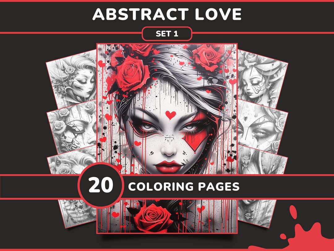 20 Abstract Love Coloring Pages for Adults - Set 1 | Graffiti Women ...