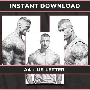 20 Muscular Men Coloring Pages for Adults - Set 1 | Realistic Guys With ...