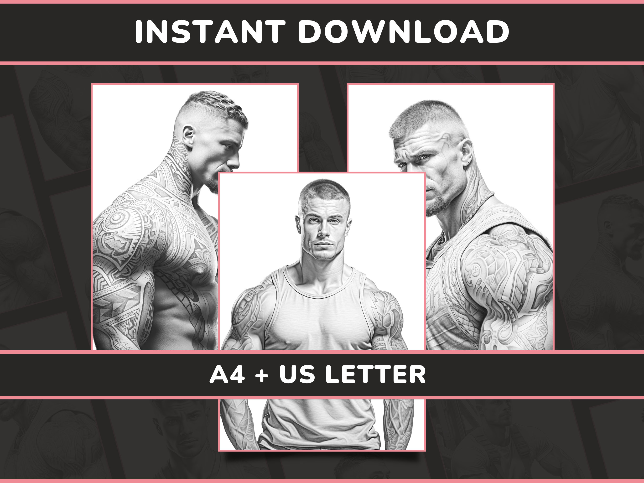 20 Muscular Men Coloring Pages for Adults Set 1 Realistic Guys With ...