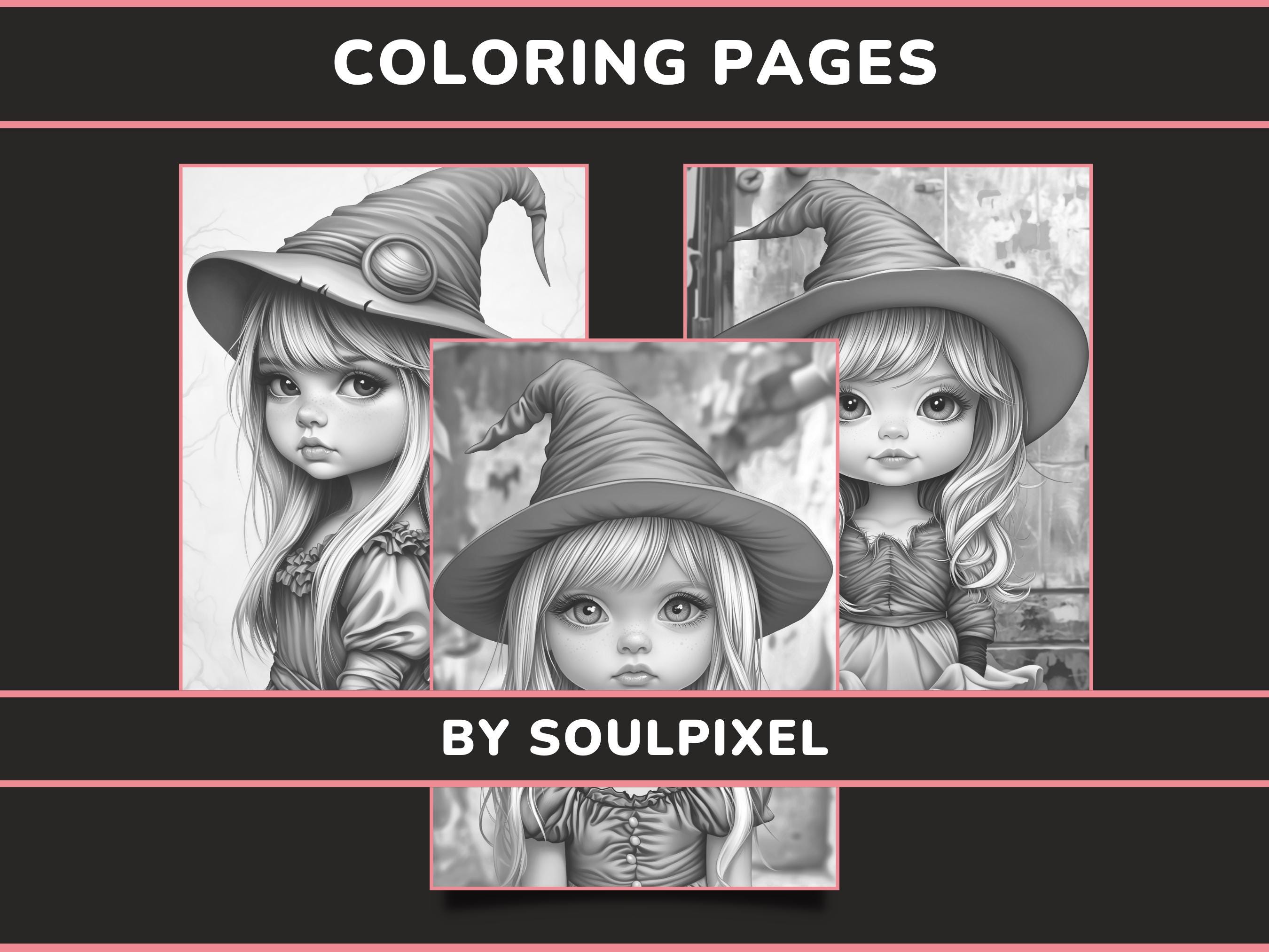 20 Cute Little Witches Coloring Pages for Adults - Set 1 | Adorable ...
