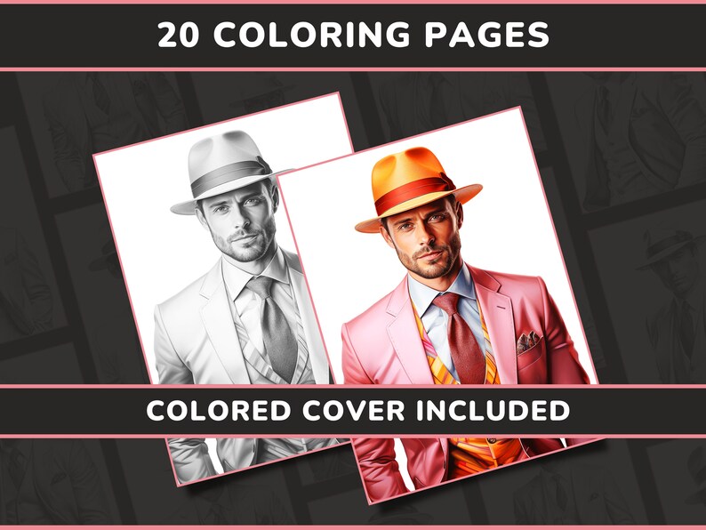20 Men in Suits Coloring Pages for Adults Set 1 Elegant Guys Fashion ...