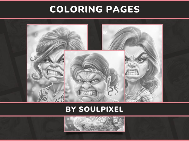 20 Woman Caricatures Coloring Pages for Adults Set 1 Funny Women ...