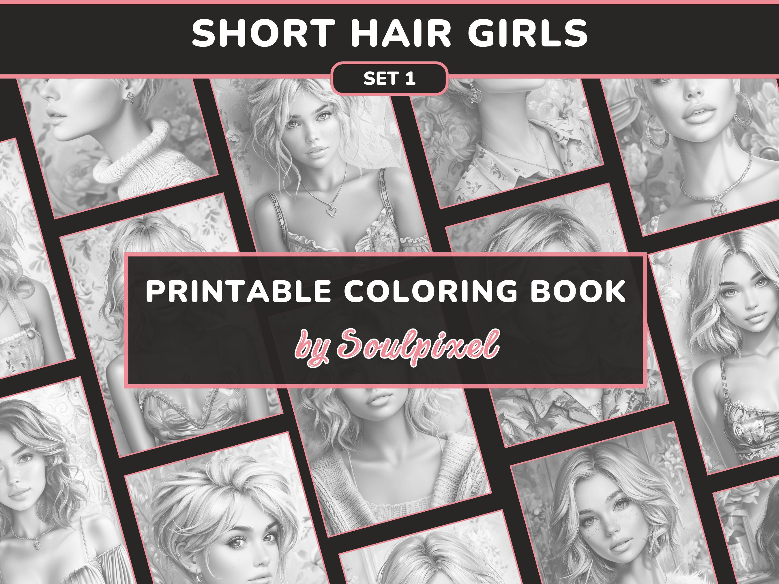 20 Short Hair Girls Coloring Pages for Adults - Set 1 | Pretty Women ...