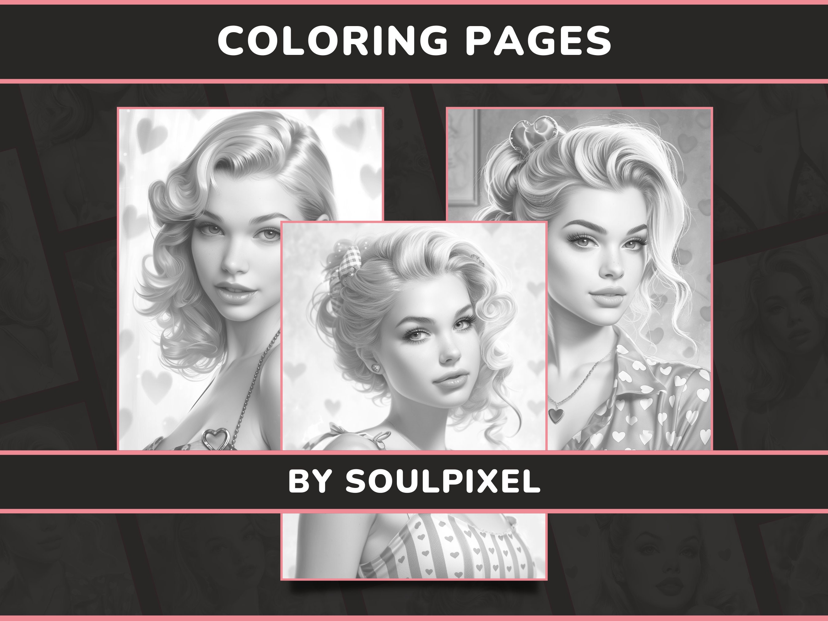 20 Valentines Day Pin-up Girls Coloring Pages for Adults Set 1 Retro ...