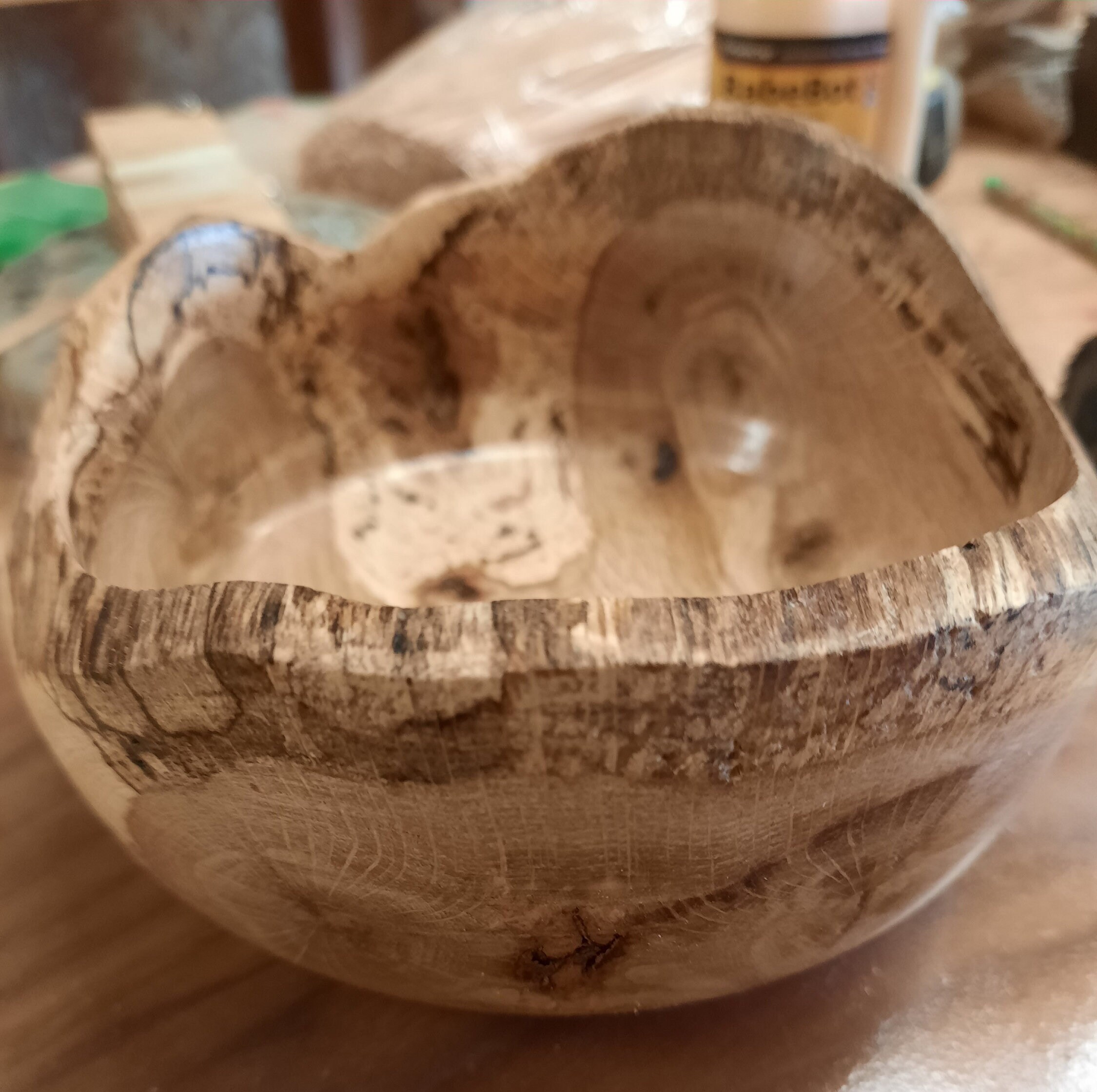 Small Hand Turned Wooden Bowl. Spalted Red Oak. Live Edge, Hand Turned ...