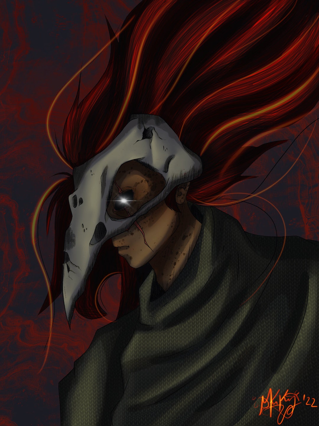 Anime Villain Skull Mask Digital Art Print - Etsy