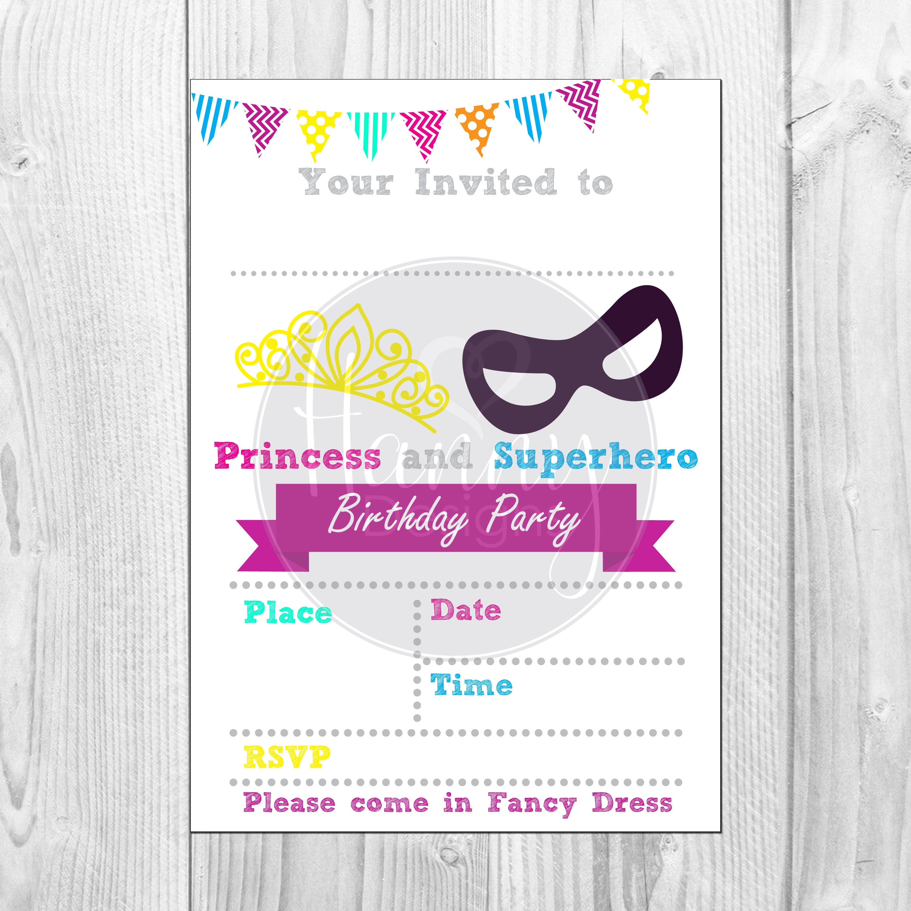 Princess and Superhero Party Invitation • Birthday Invite • Fancy Dress ...
