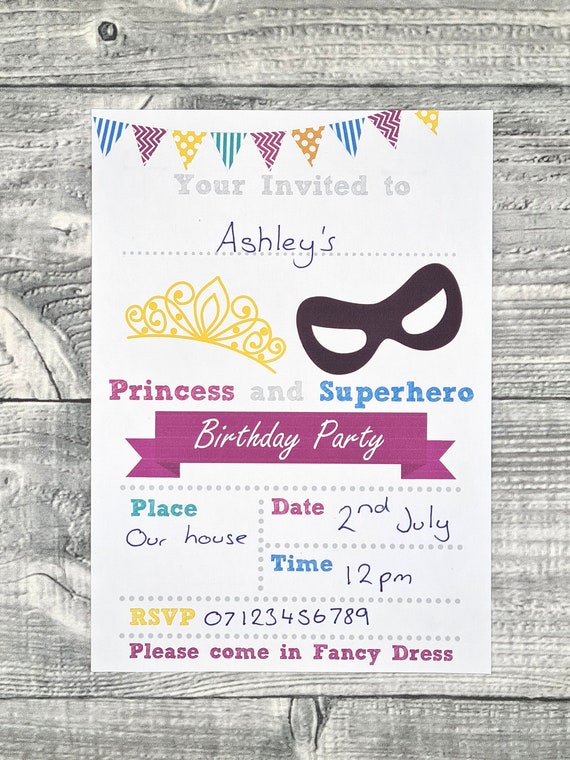 Princess and Superhero Party Invitation Birthday Invite - Etsy