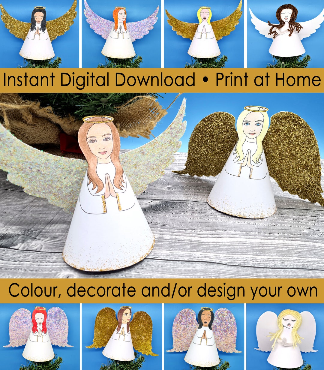 Cone Angel Colouring Craft Set • DIY Christmas Tree Topper • Create ...