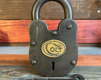 Antique-style Rustic Cast Iron Small COLT Gun Rifle Pistol Gate Cabinet ...