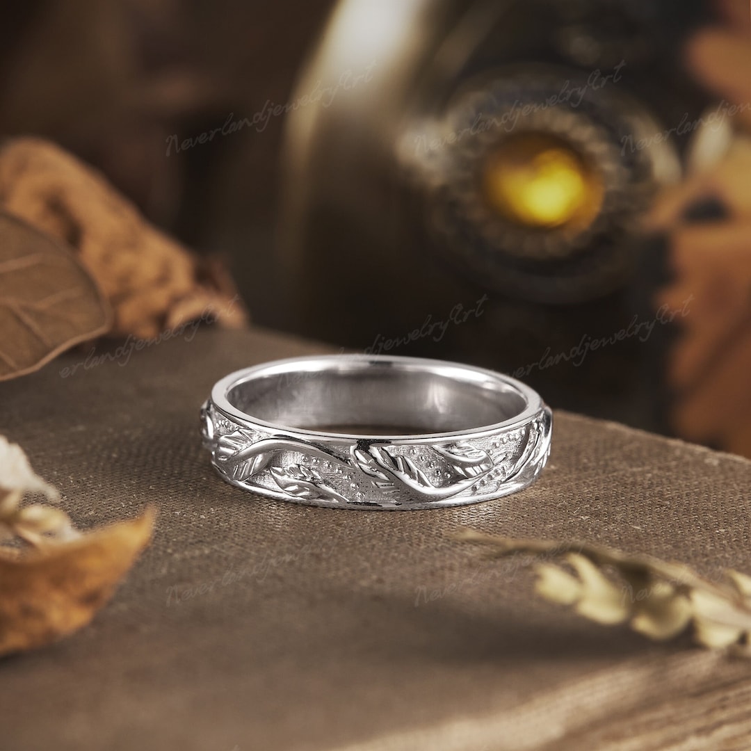 Minimalist White Gold Wedding Band Nature Inspired Leaf Wedding Band ...