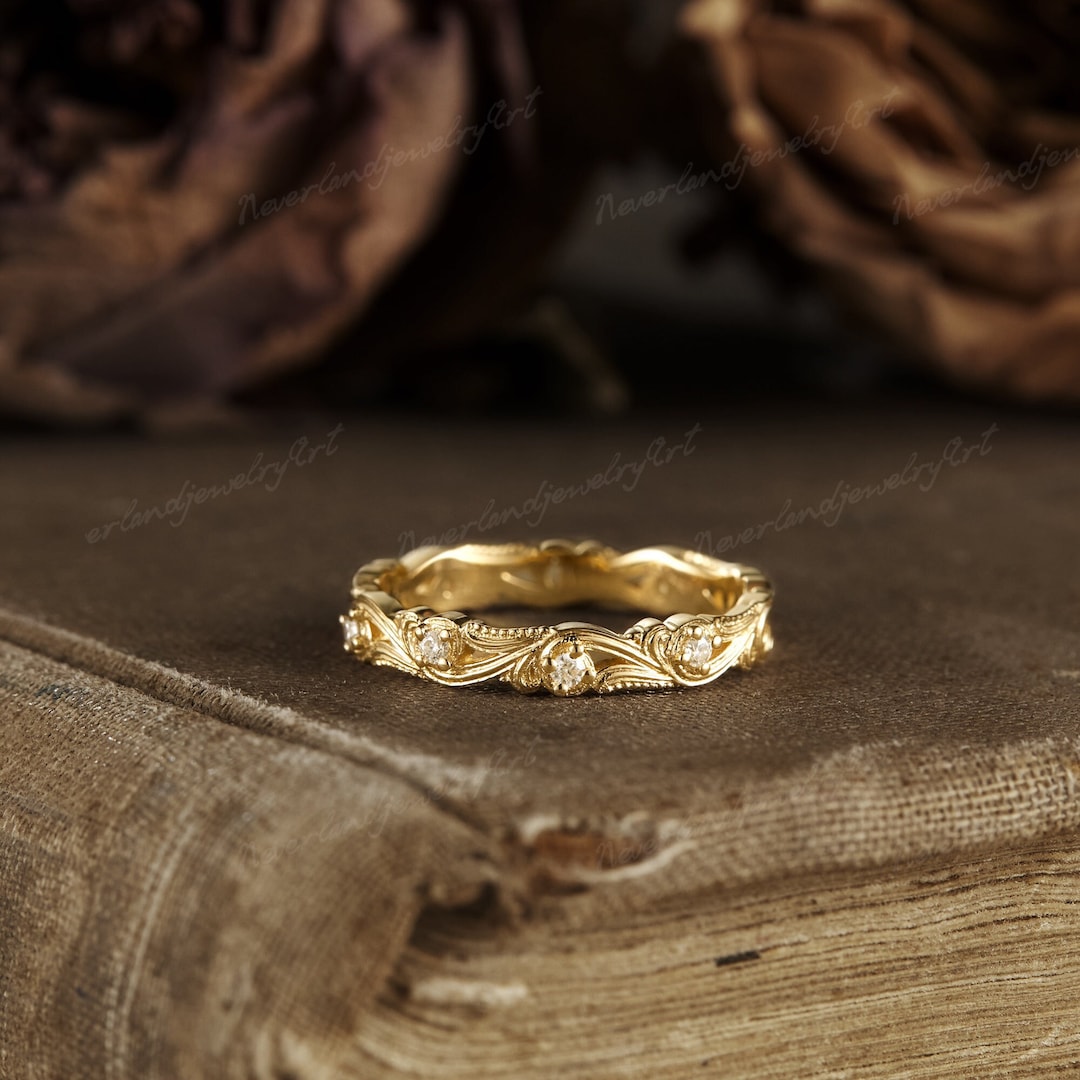 Vintage Filigree Wedding Ring Yellow Gold Diamond Wedding Band Handmade ...