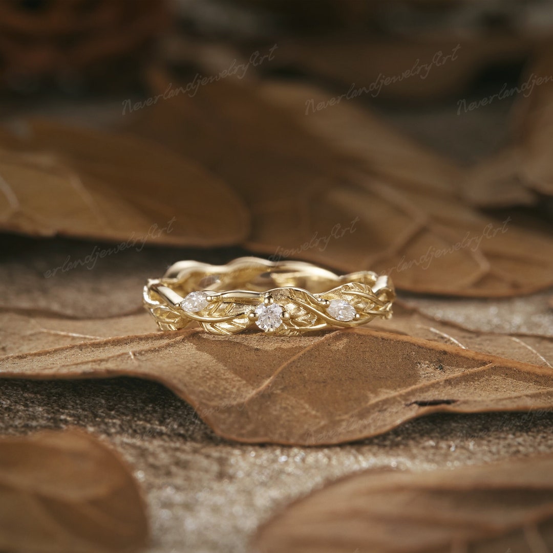 Vintage Leaf Diamond Engagement Ring Nature Inspired Leaf Floral Gold ...