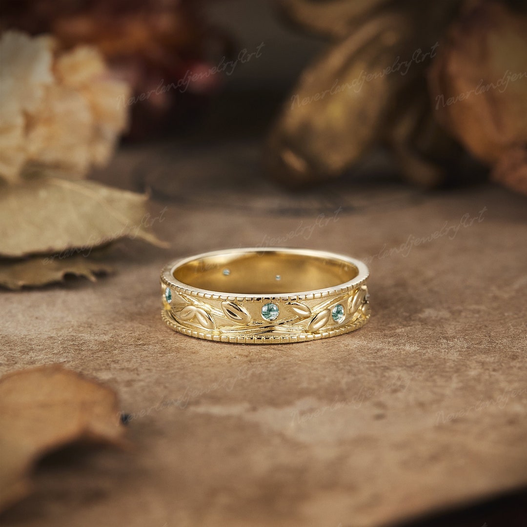 Moss Agate Wedding Ring Nature Inspired Leaf Floral Handmade Ring ...