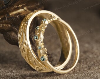 2pc Couple Rings Set Green Sapphire Engagement Ring Set 2pc Couple Rings Set Green Sapphire Engagement Ring Set