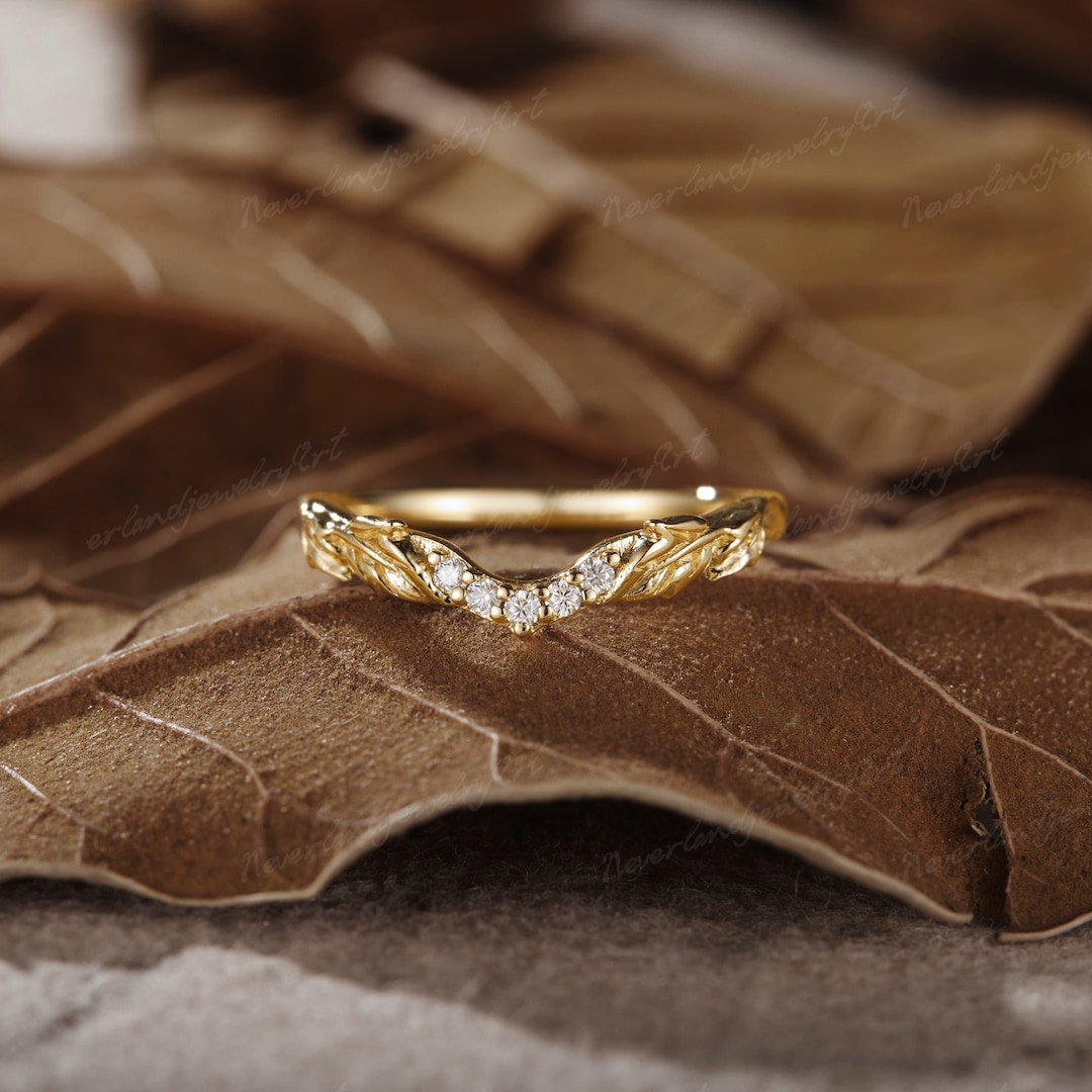 Vintage Leaf Curved Wedding Band Handmade Jewelry Nature Inspired Leaf ...