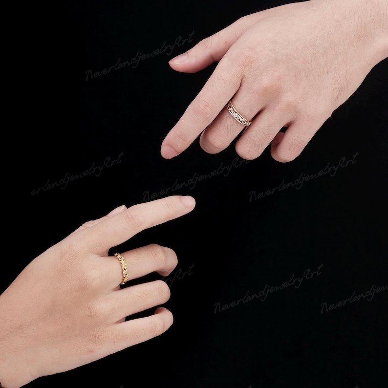 Art Deco 2pcs Diamond Couple Ring Set Filigree Rings Nature Inspired ...