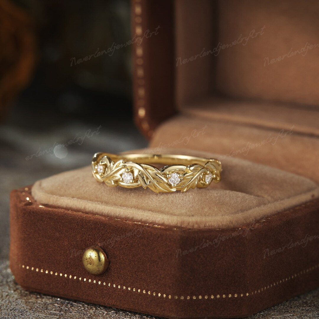 Vintage Mens Engagement Ring Inspired Leaf Gold Wedding Ring for Men ...
