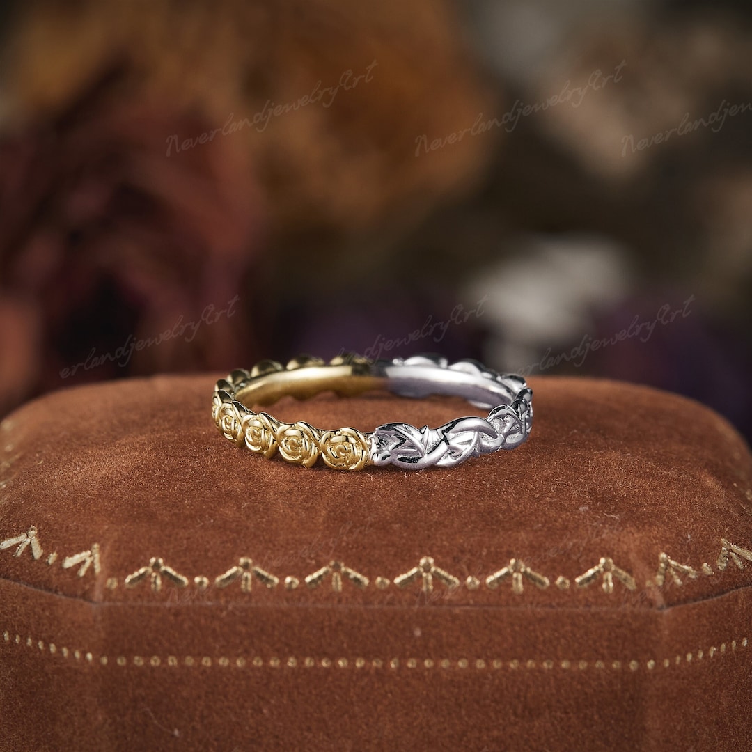 Nature Inspired Leaf Floral Wedding Band Vintage Handmade Wedding Ring ...