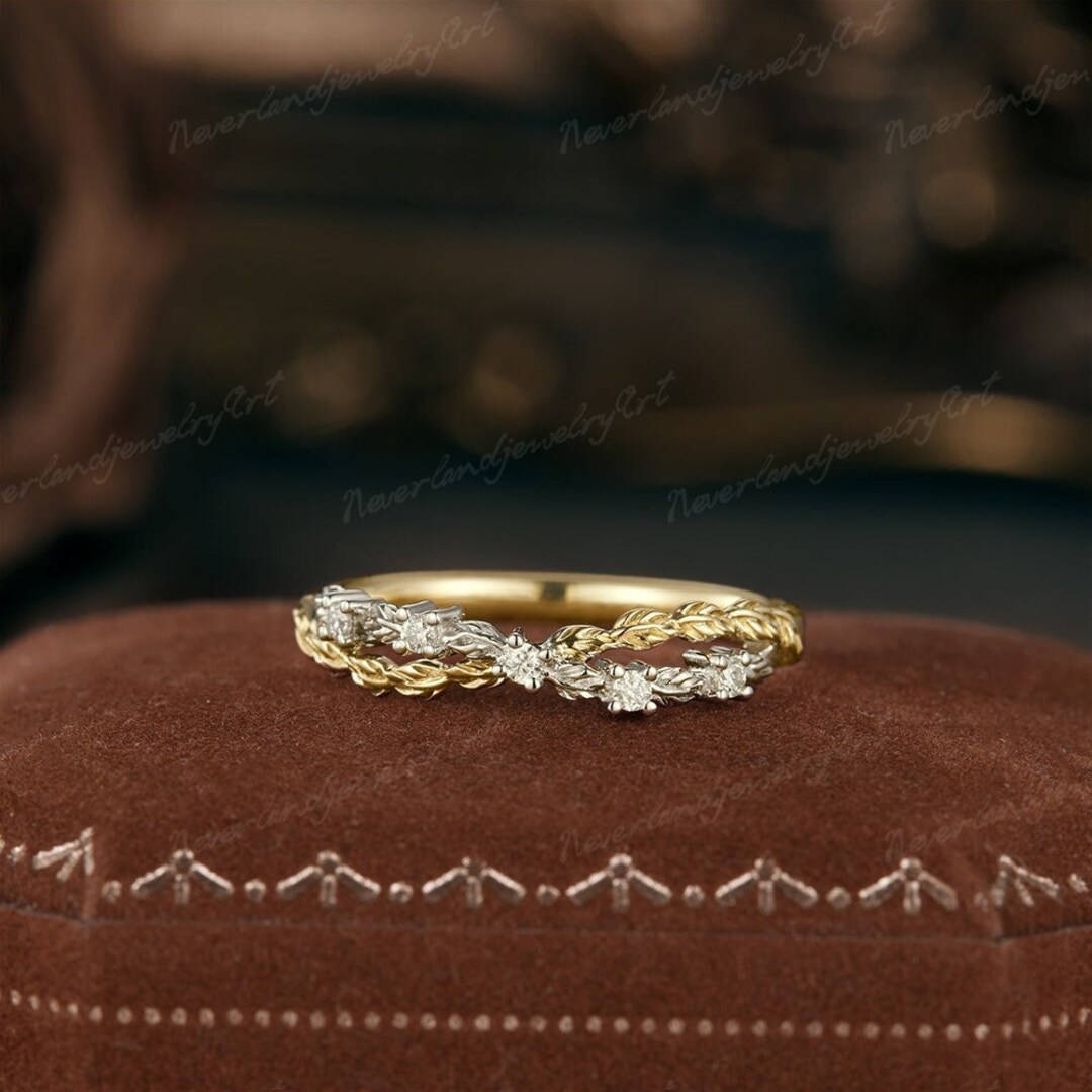 Nature Inspired Leaf Wedding Ring Vintage Two Tone Wedding Ring ...
