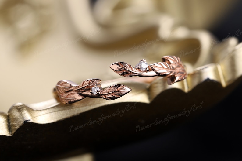 Unique Rose Gold Wedding Band Open Wedding Band Handmade Leaf - Etsy