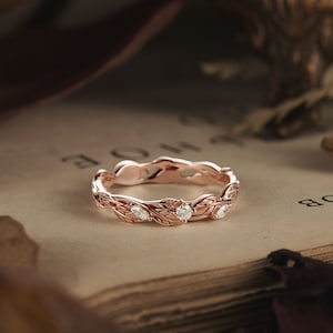 Nature Inspired Leaf Diamond Engagement Ring, 14k Gold Floral Wedding ...
