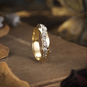 Vintage Leaf Mens Engagement Ring Art Deco Two Tone Gold Wedding Ring ...