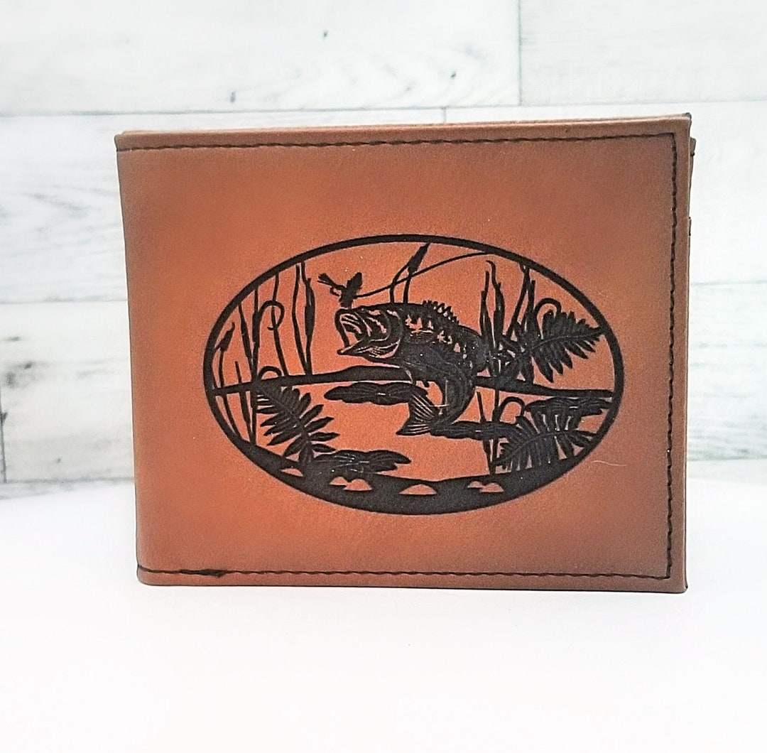 Leather Engraved Bass Fishing Bi-fold Wallet - Etsy