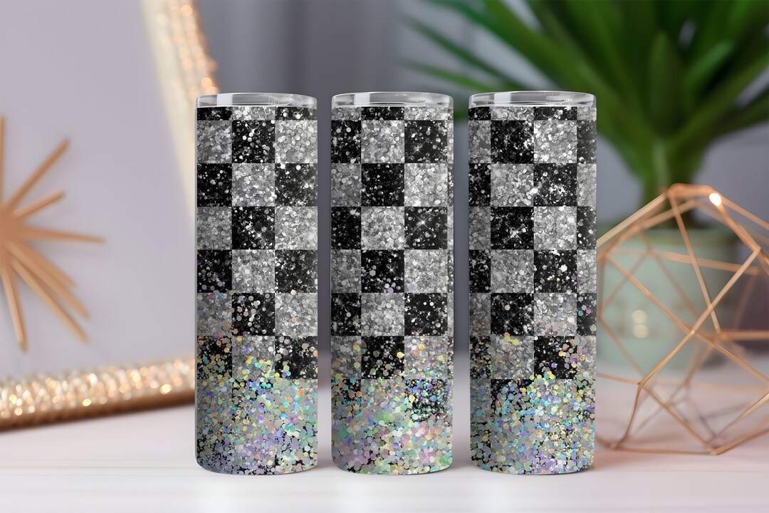 Checkered Flag Faux Glitter Tumbler | Racing, Finish Line, Check ...