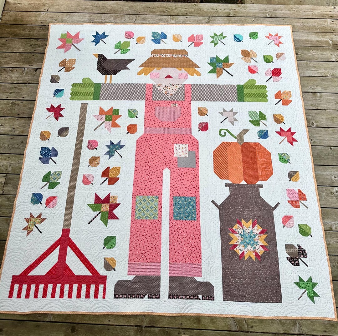 Adorable Fall Scarecrow Quilt - Handmade 80” X 85” Autumn-themed Quilt ...