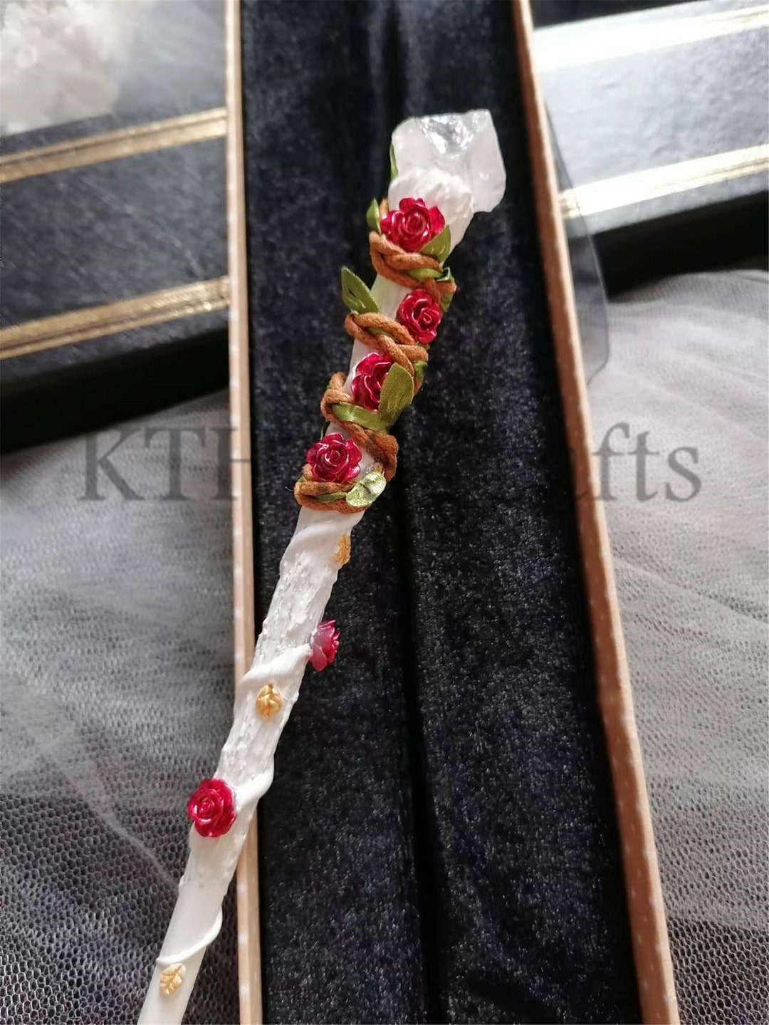 Magic Red Rose Magic Wand Floral Crystal Wand.handmade Flower Wizard ...