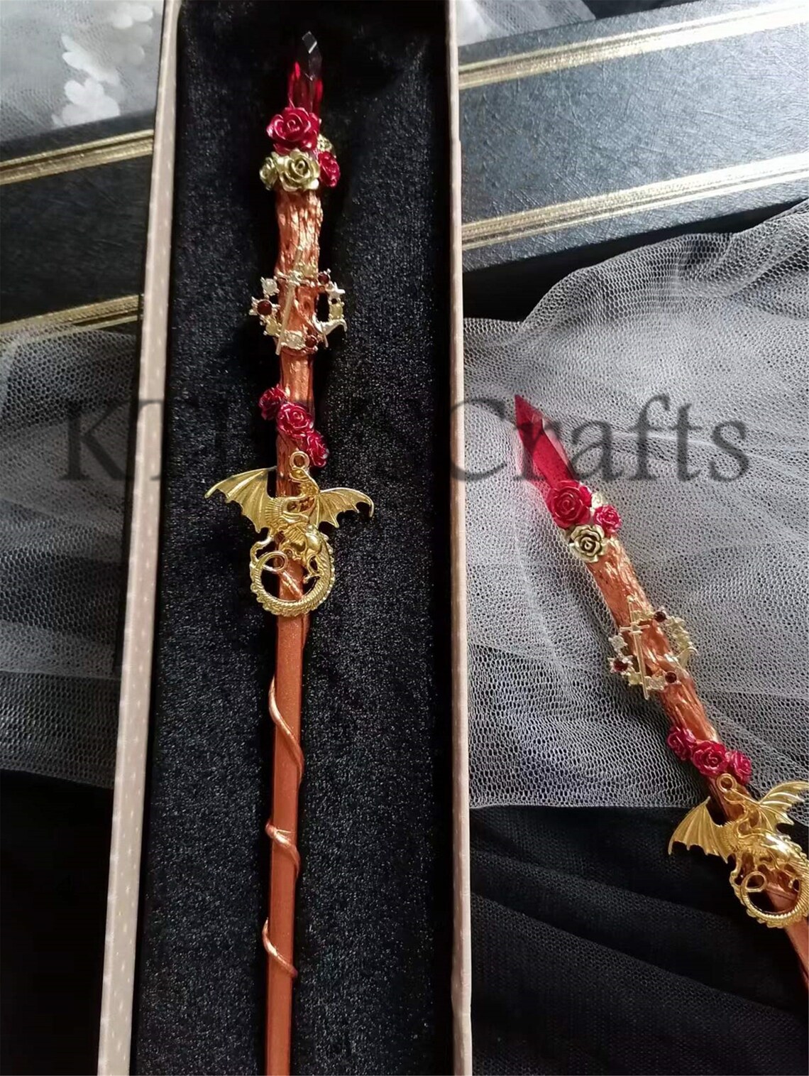 Dragon Magic Wand Lovely Wand.handmade Flower Wizard Witch - Etsy