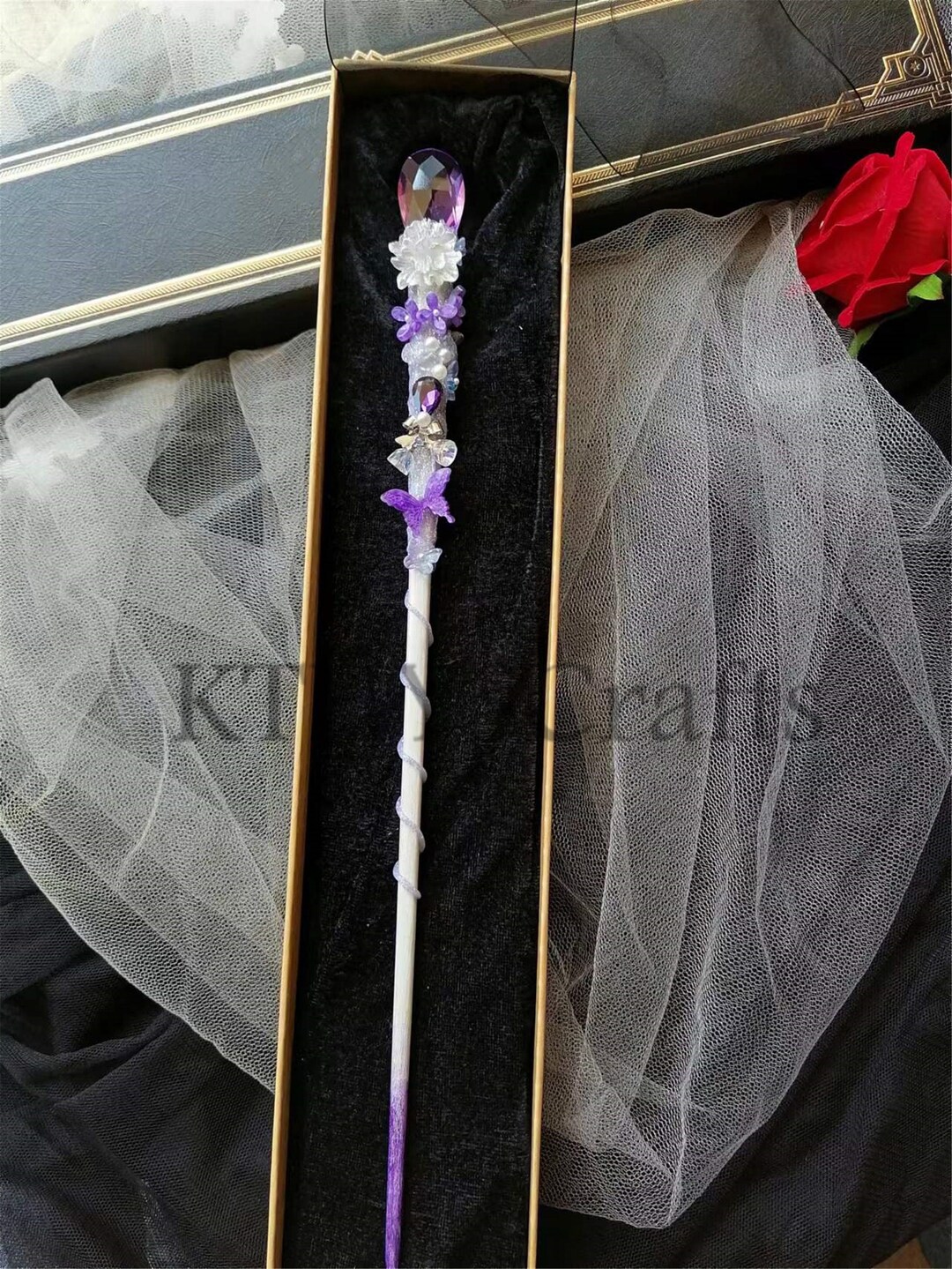 Butterfly Purple Lovely Flower Fairy Magic Wand Floral Crystal Wand ...