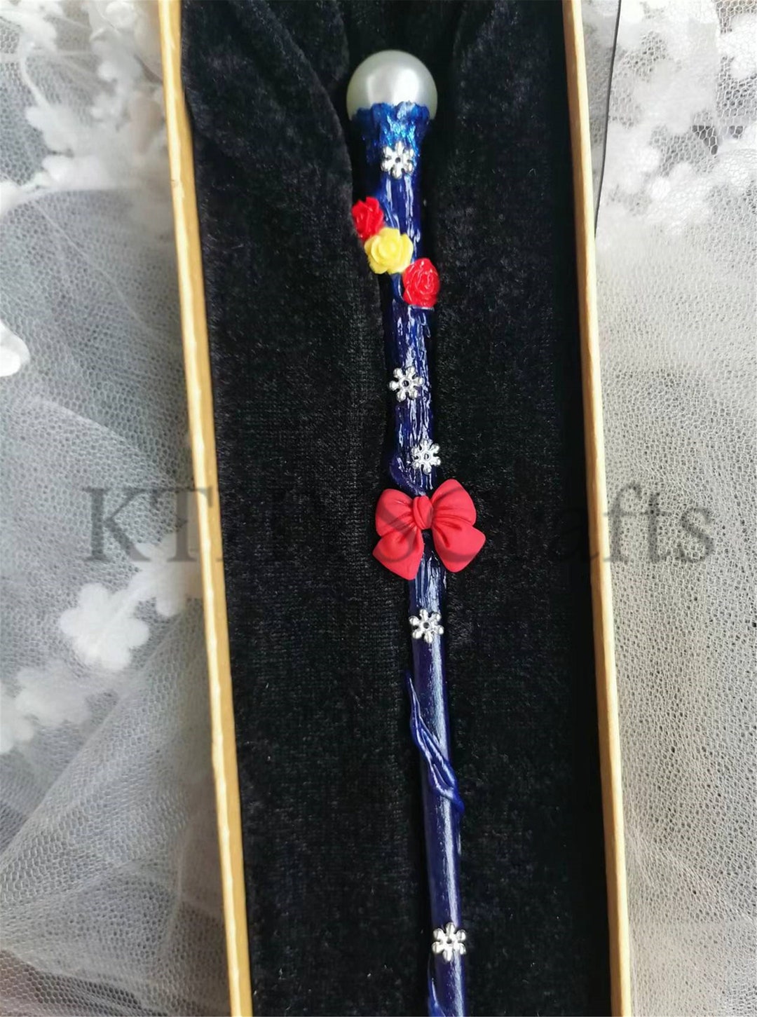 Cute Blue Flower Bow Magic Wand Floral Girls Wand.handmade Wand.witch ...