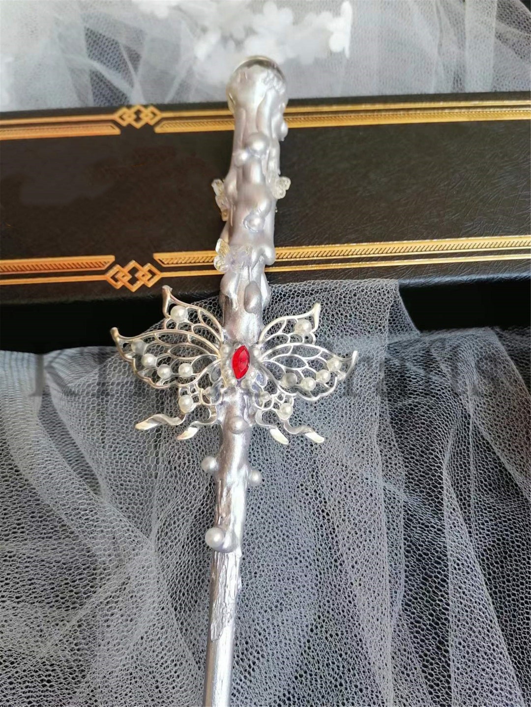 Silver Wand Butterfly Magic Wand.handmade Wizard&witch Wand.floral Wand ...