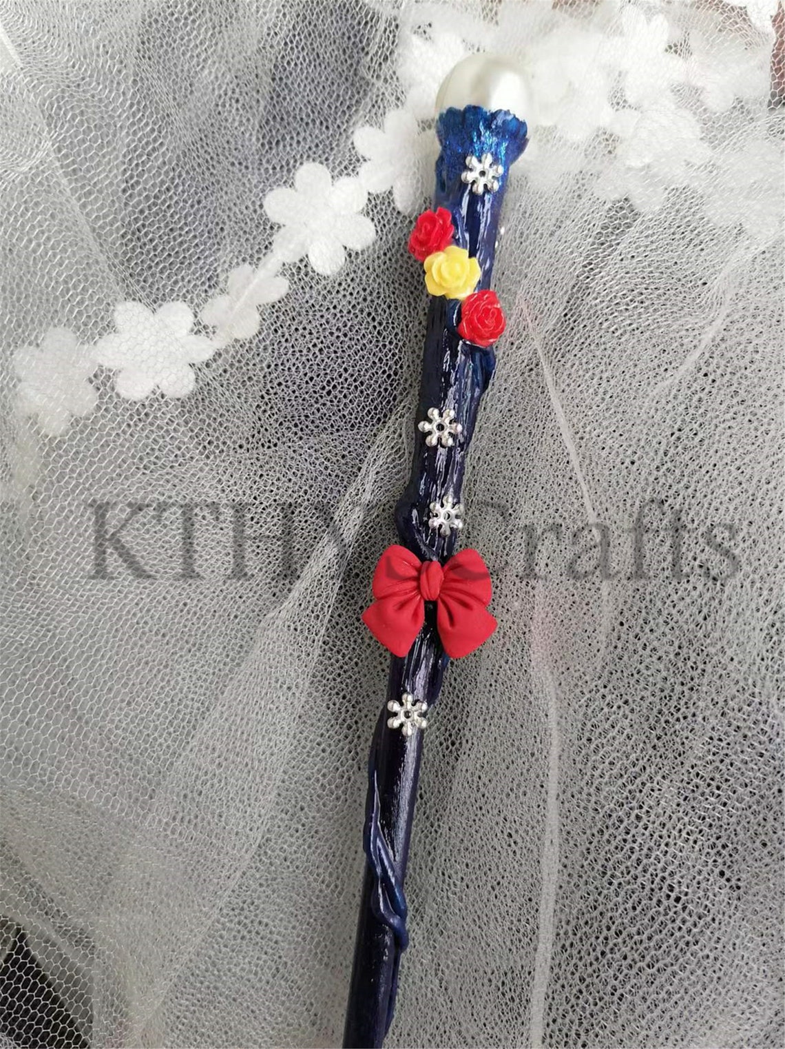 Cute Blue Flower Bow Magic Wand Floral Girls Wand.handmade - Etsy
