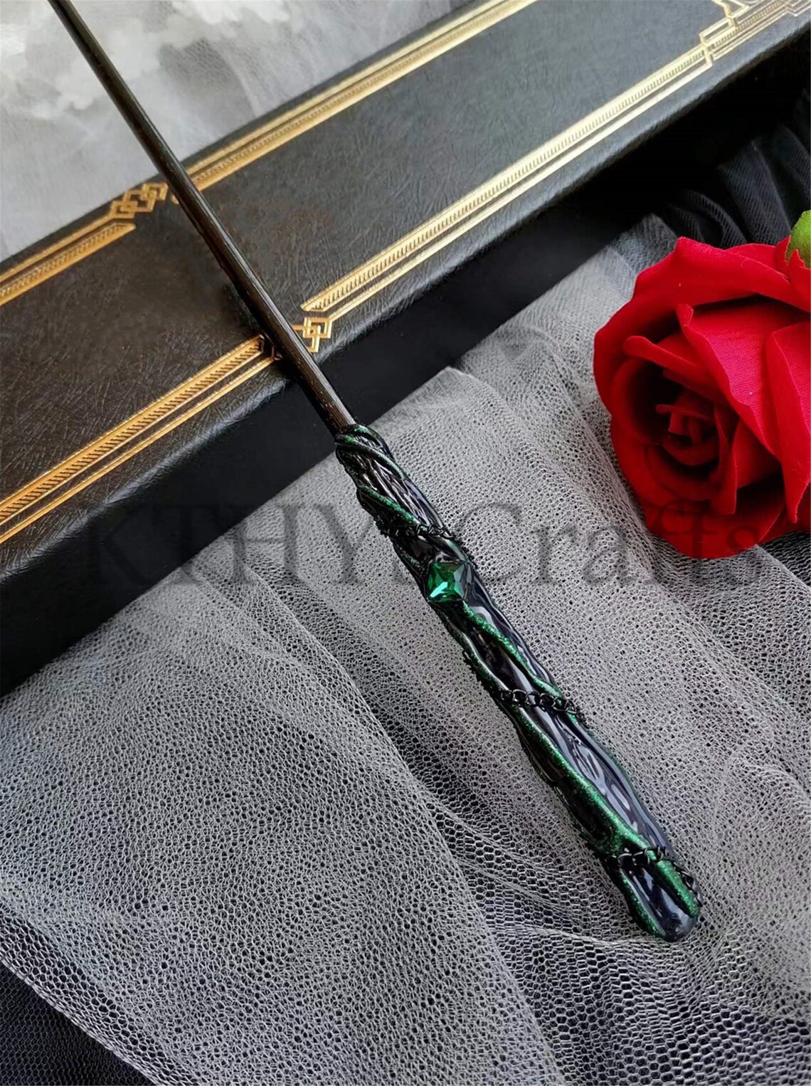 Dark Green Chain Wand Magic Wand.handmade Wand.wizard Witch - Etsy